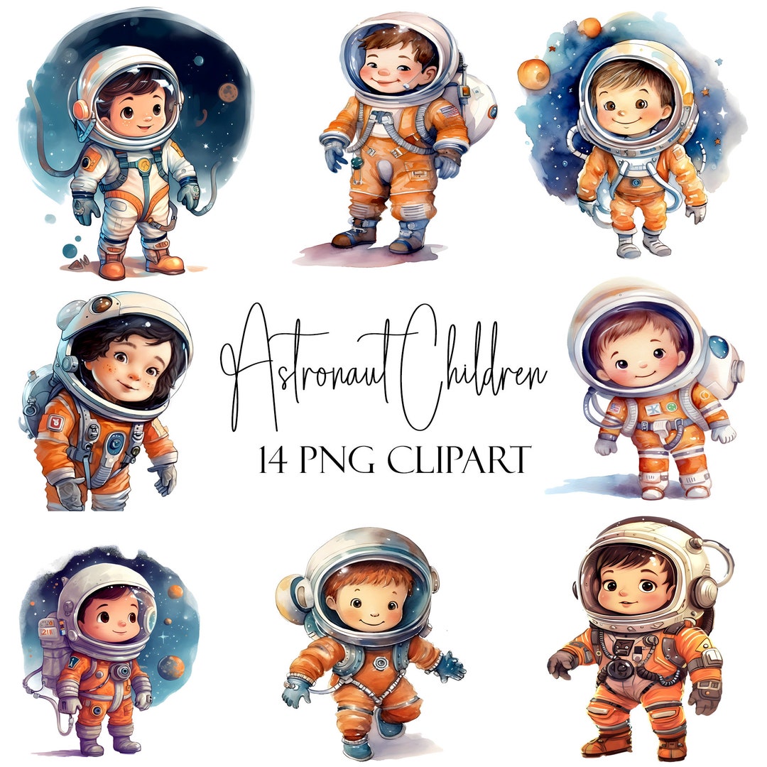 Astronaut Children Clipart, Watercolor Space Kids, PNG Format, Instant ...