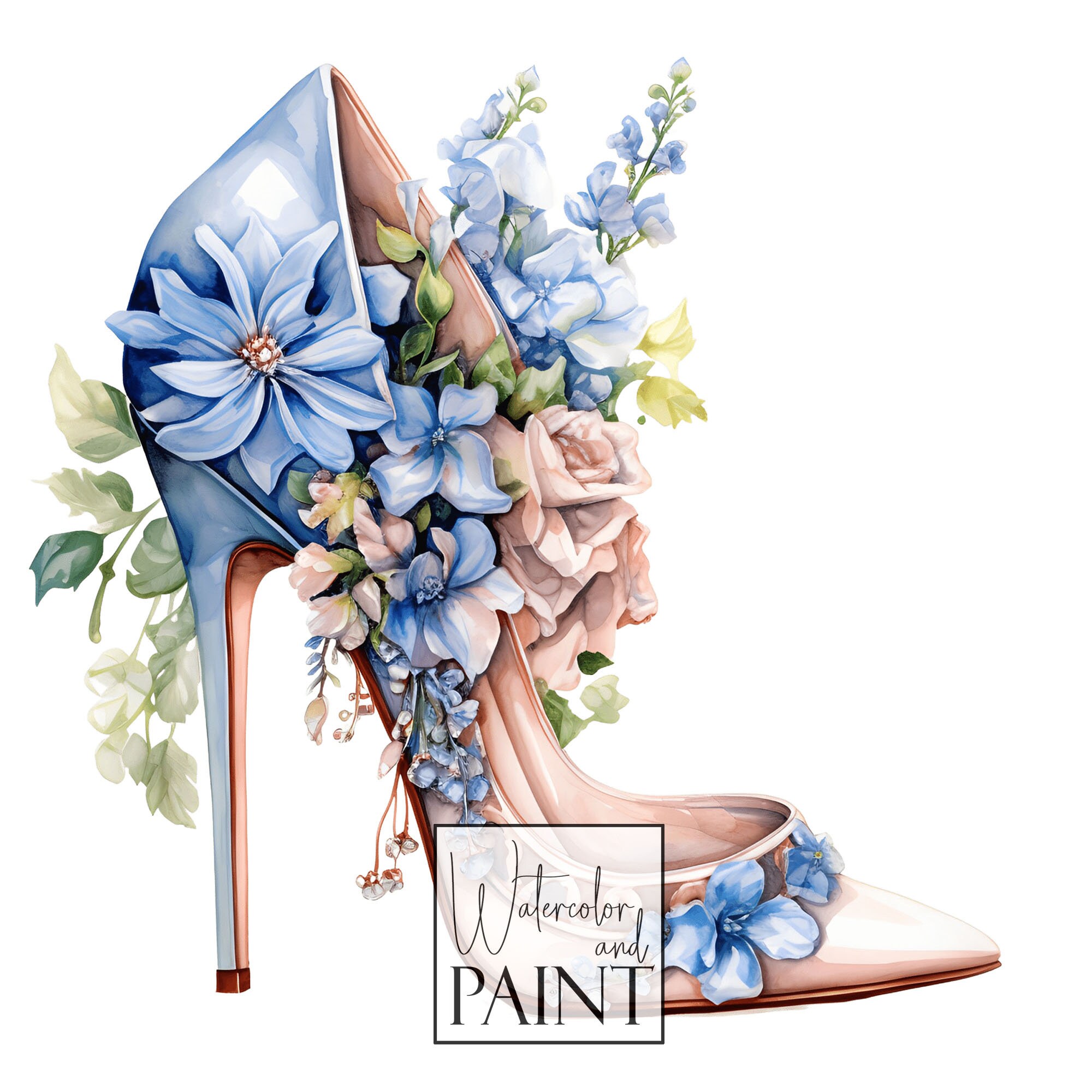Floral High Heel Shoes, Watercolor Clipart, PNG Format, Instant ...