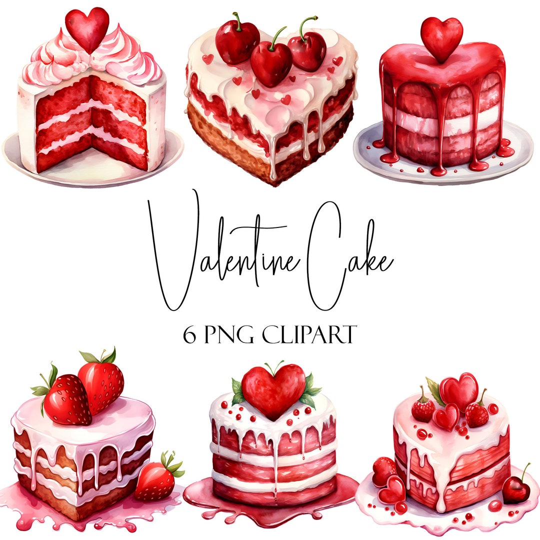 Valentine Cake, Watercolor Clipart, PNG Format, Instant Download ...