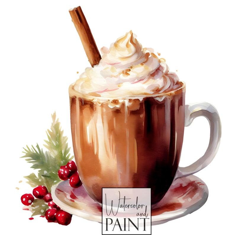 Christmas Cocoa, Watercolor Clipart, PNG Format, Instant Download ...