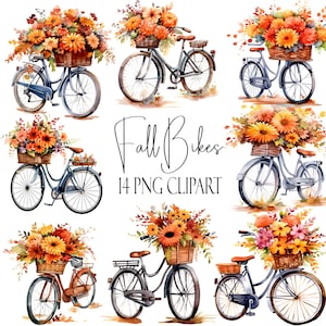 Fall Bicycle Clipart, Watercolor Autumn Bikes, Instant Download ...