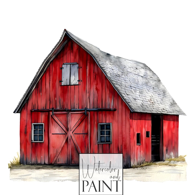Country Barns, Farm Clipart, Watercolor Graphics, 8 Pngs, Instant ...