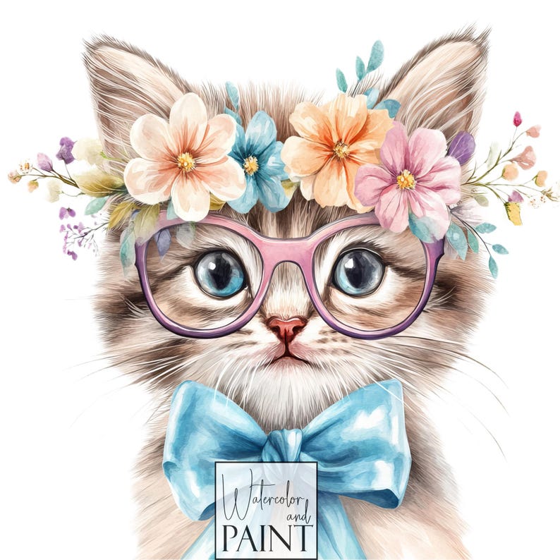 Watercolor Spring Cat Clipart Collection, 8 Transparent Pngs, Instant ...