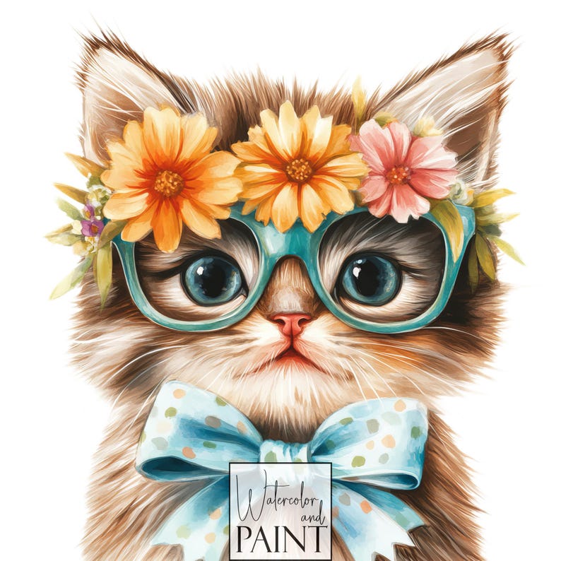 Watercolor Spring Cat Clipart Collection, 8 Transparent Pngs, Instant ...