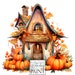 Cute Pumpkin House Clipart, Watercolor Fall Elements, PNG Format, POD ...