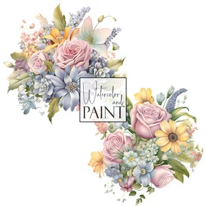 Pastel Flowers, Watercolor Floral Clipart, 16 Pngs, Instant Download ...