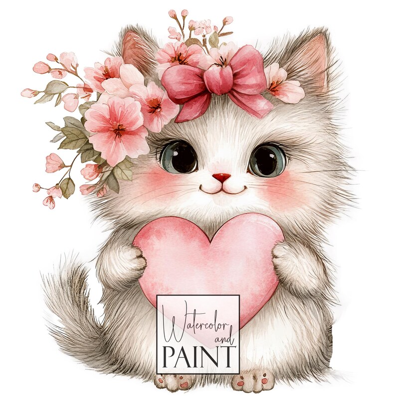 Valentine Cats, Watercolor Clipart, 8 Pngs, Instant Download ...