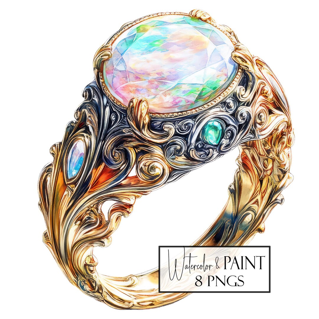 Watercolor Opal Ring Clipart Collection, 8 PNG, Instant Download ...