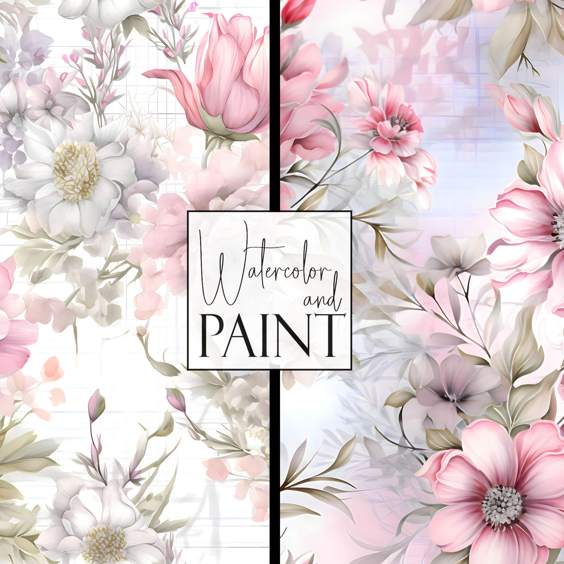 Pink Tartan Flowers, Seamless Patterns, 12 Jpgs, Instant Download ...