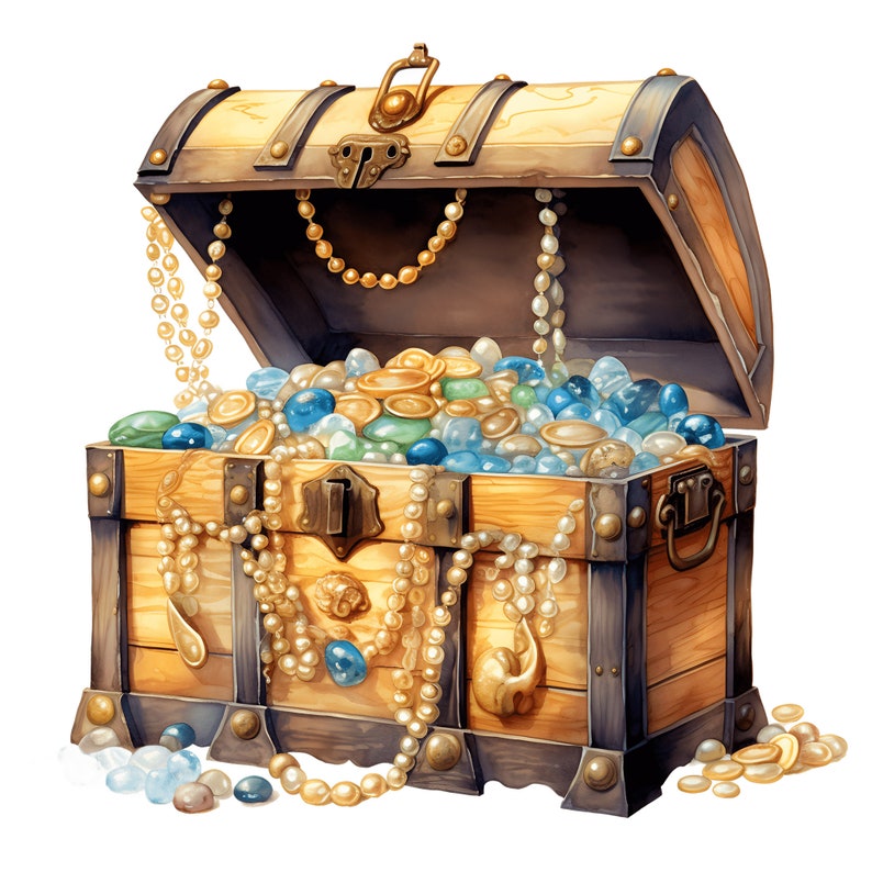 Treasure Chests, Watercolor Clipart, PNG Format, Instant Download ...