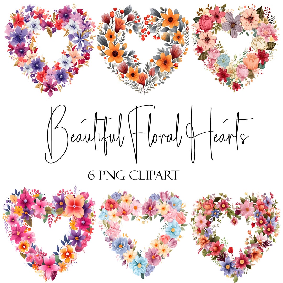 Watercolor Floral Hearts Clipart: PNG Images, Commercial & POD Use ...