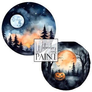 Halloween Full Moon Clipart, Watercolor Elements, PNG Format, Instant ...
