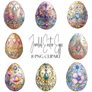 Watercolor Jeweled Easter Egg Clipart Collection, 8 PNG Transparent ...