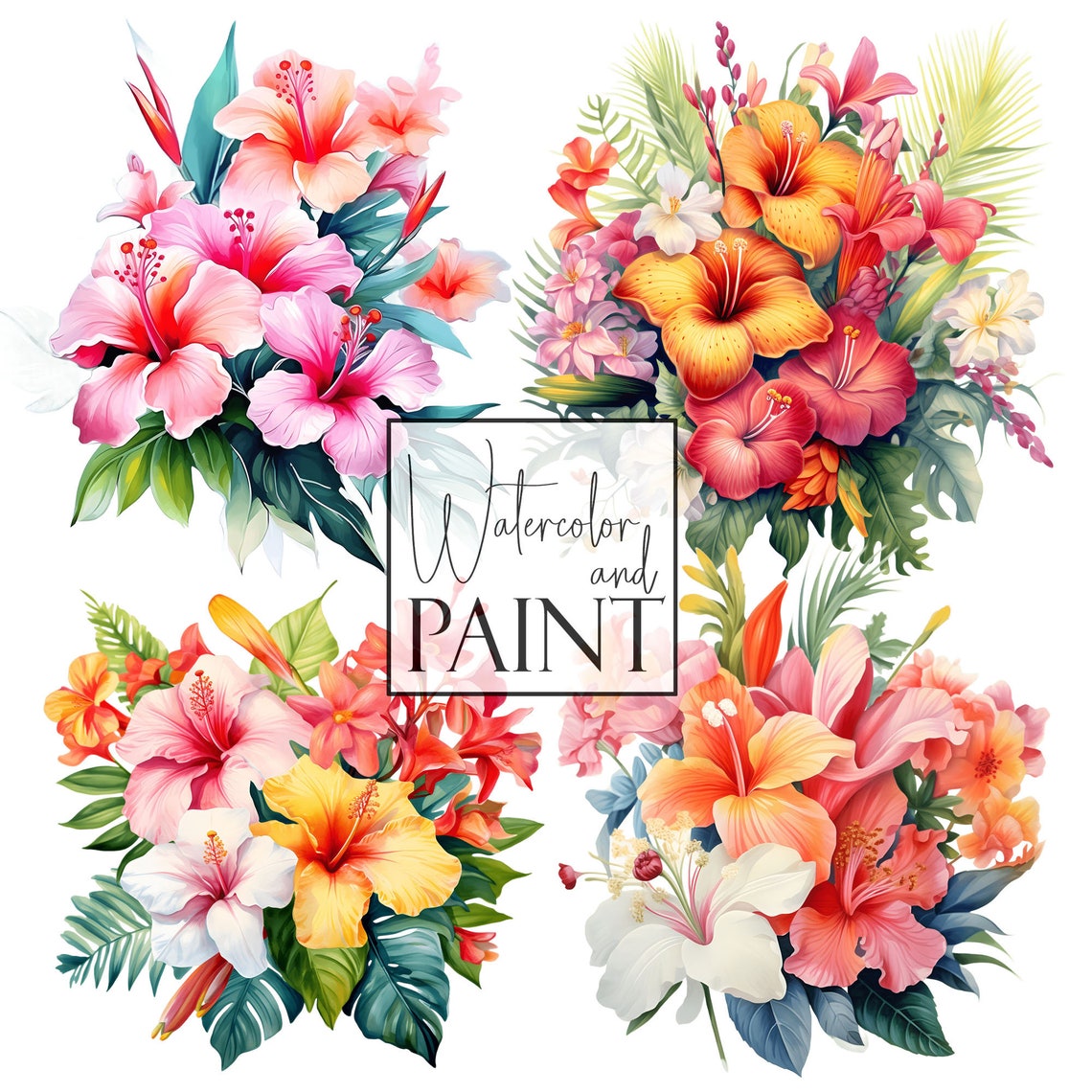 Tropical Flowers, Watercolor Clipart, 22 PNGS, Instant Download ...