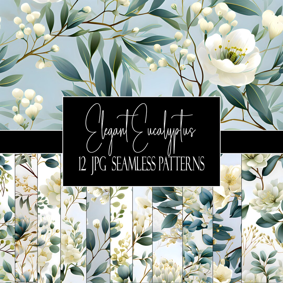 Elegant Eucalyptus, Seamless Patterns, JPG Format, Instant Download ...
