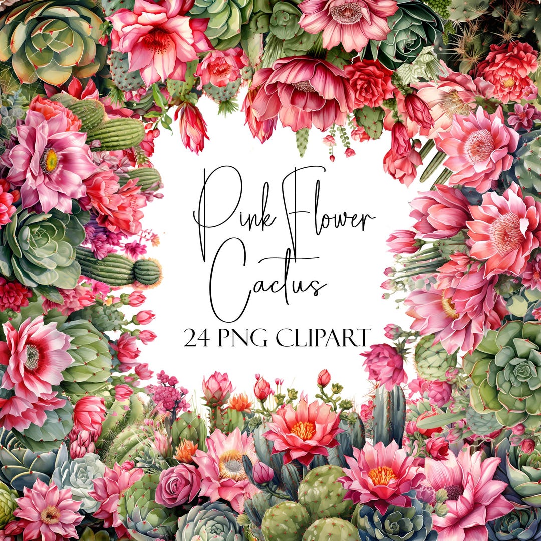 Pink Flower Cactus, Succulent Clipart, 24 Pngs, Instant Download ...