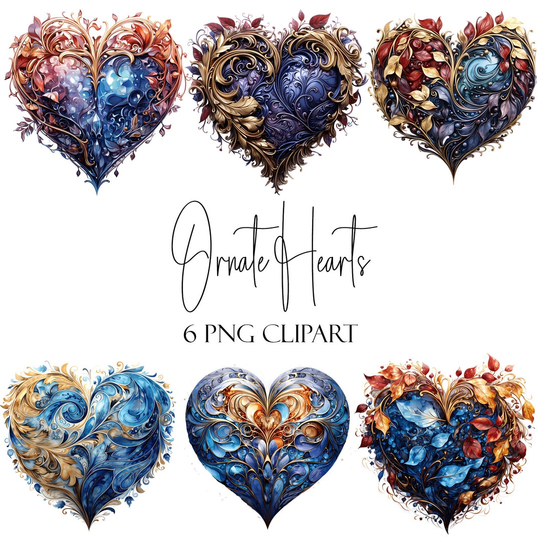 Ornate Hearts, Valentine Clipart, PNG Format, Instant Download ...