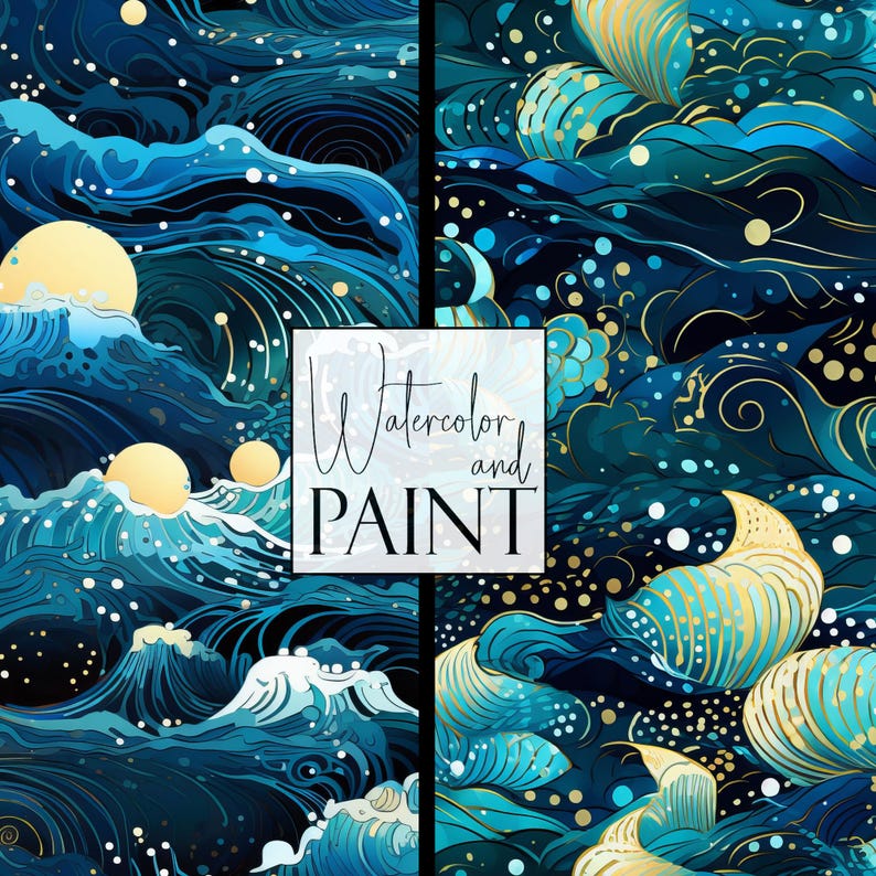 Abstract Ocean, Seamless Patterns, Digital Paper Set, 12 Jpgs, Instant ...