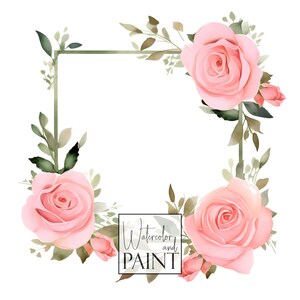 Blush Pink Floral Frame, Watercolor Clipart, PNG Format, Instant ...
