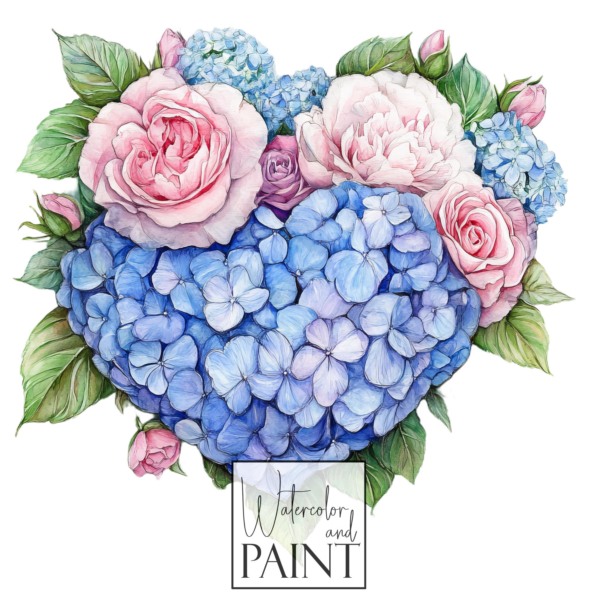 Floral Hearts, Watercolor Clipart, Valentine Flowers, Instant Download ...