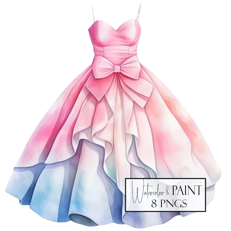 Pink Prom Dress Clipart PNG Bundle, Fashion Gown Designs, Commercial ...