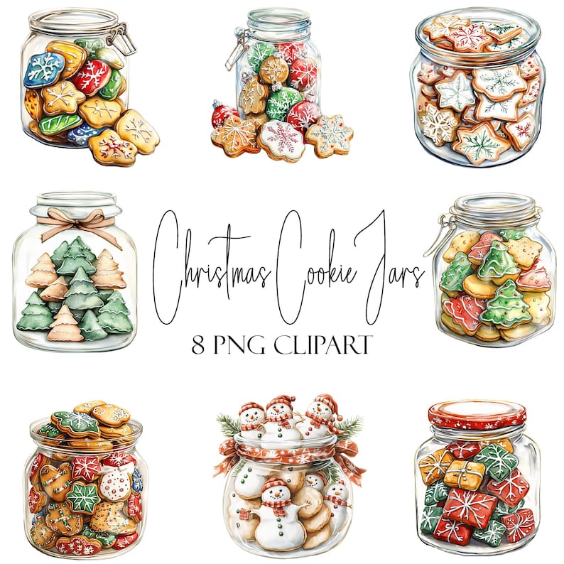 Christmas Cookie Jars Watercolor Clipart: Holiday Pngs (digital ...