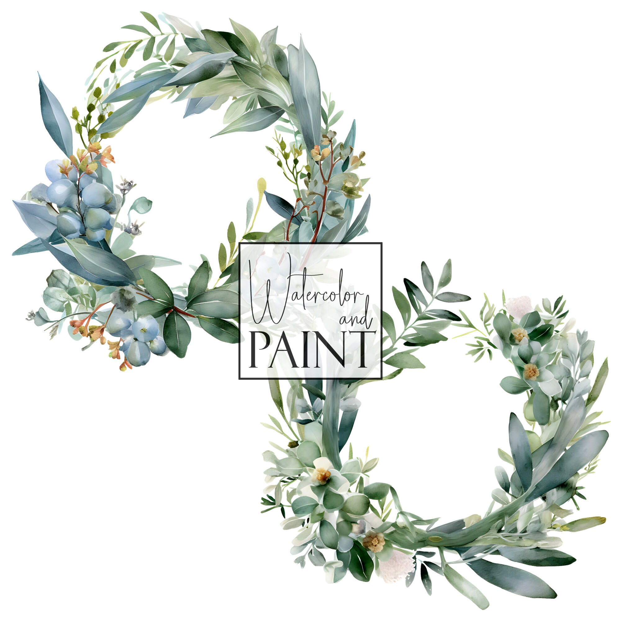 Eucalyptus Wreath Clipart, Watercolor Leaves, Instant Download ...