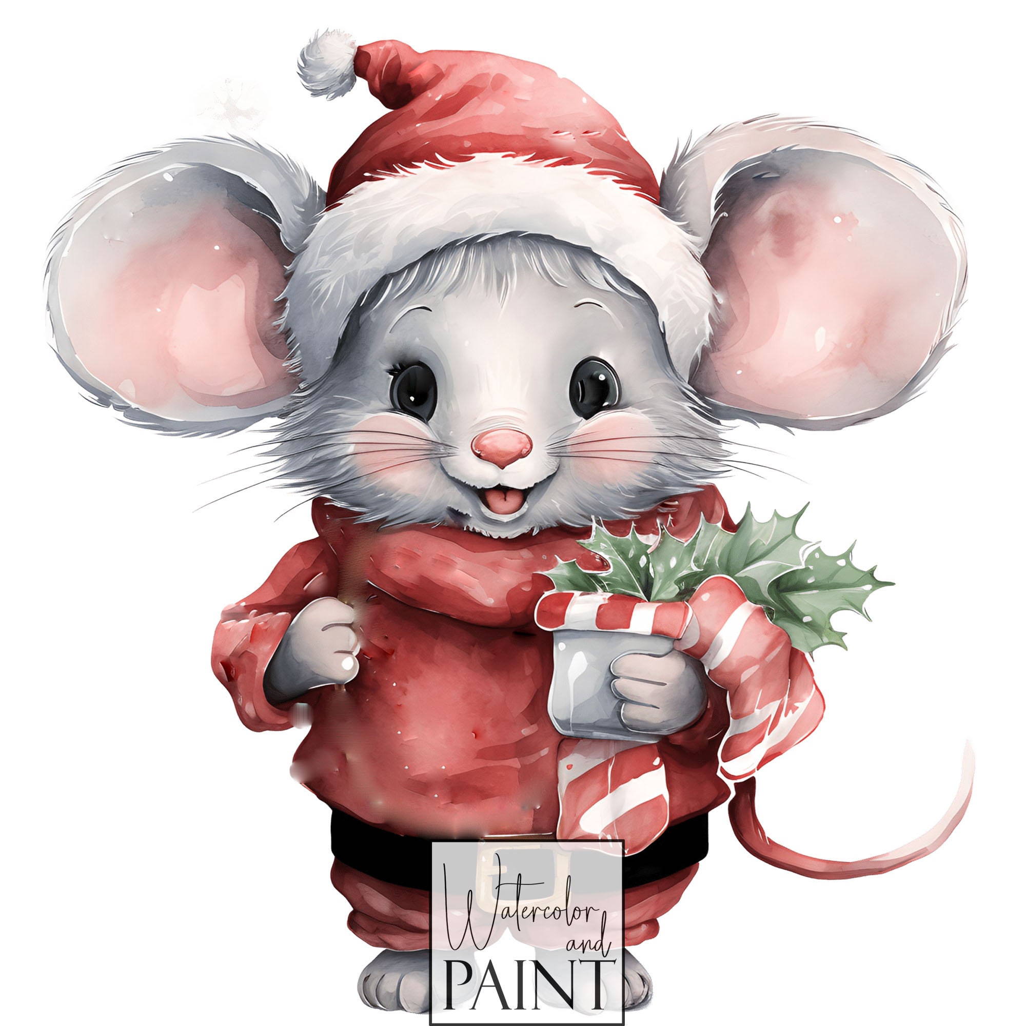 Christmas Mice, Watercolor Clipart, PNG Format, Instant Download ...