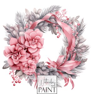 Pink Christmas Wreaths, Xmas Clipart, PNG Format, Instant Download ...