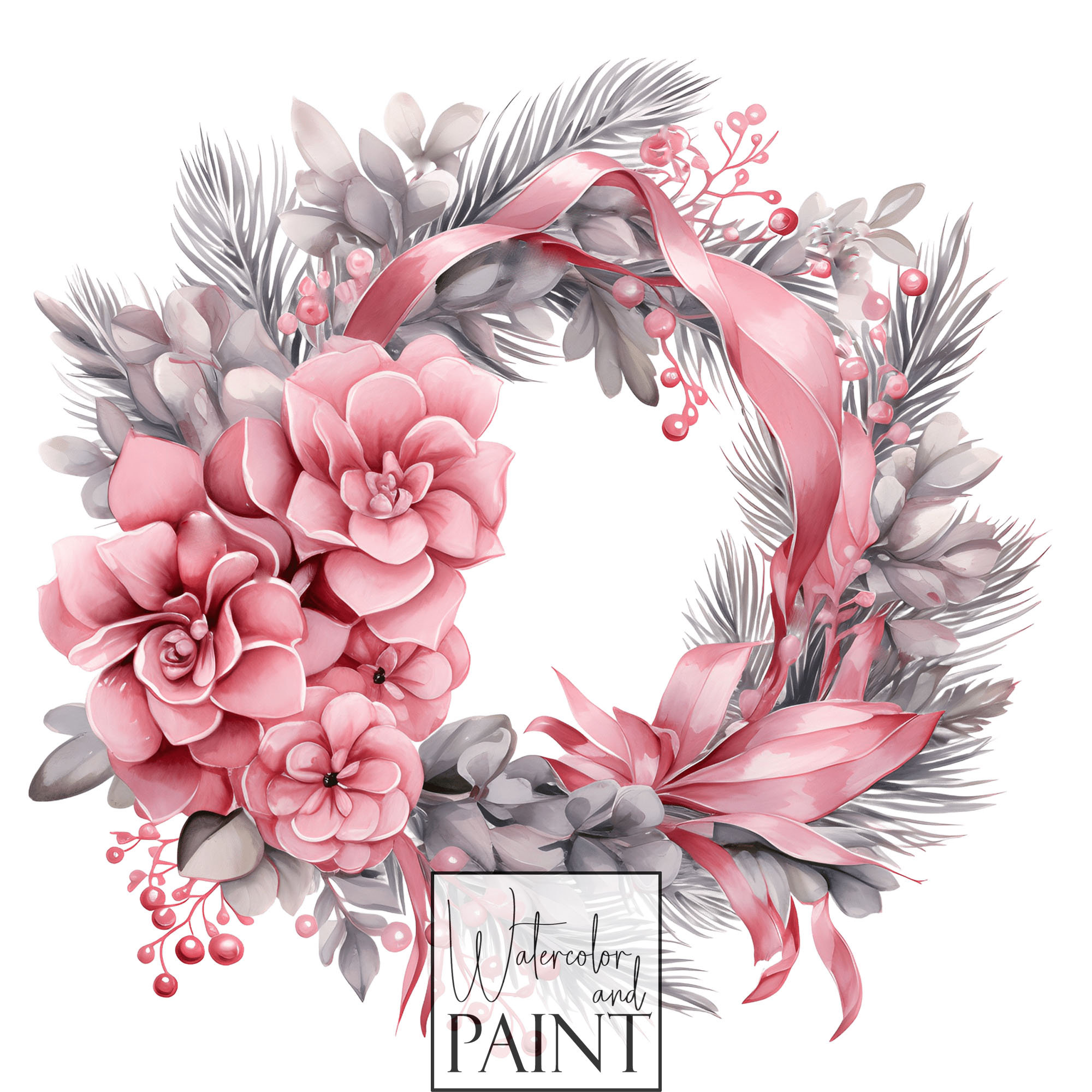 Pink Christmas Wreaths, Xmas Clipart, PNG Format, Instant Download ...