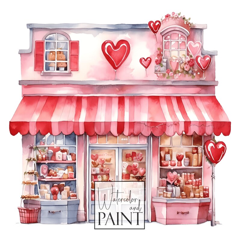 Valentine Candy Shops, Watercolor Clipart, PNG Format, Instant Download ...