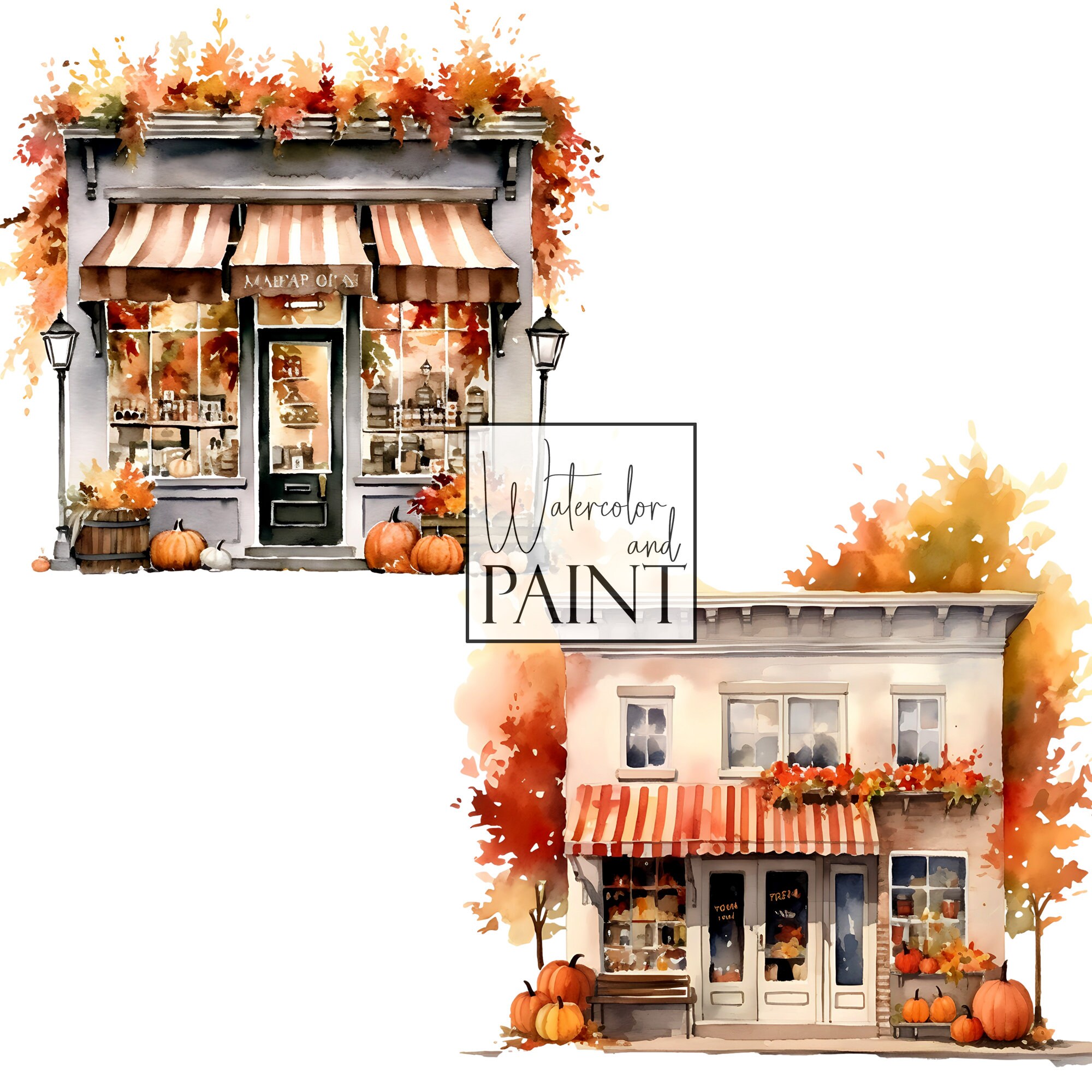 Fall Storefront Clipart, Watercolor Autumn Elements, Instant Download ...
