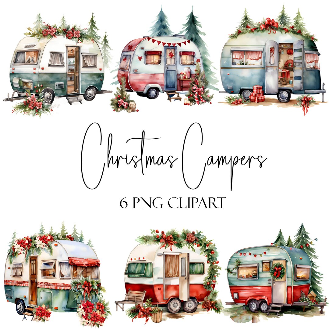 Christmas Campers, Watercolor Clipart, PNG Format, Instant Download ...