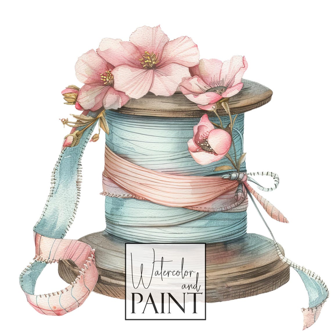 Watercolor Spool of Thread Clipart: Sewing Graphics, 8 Pngs (digital ...