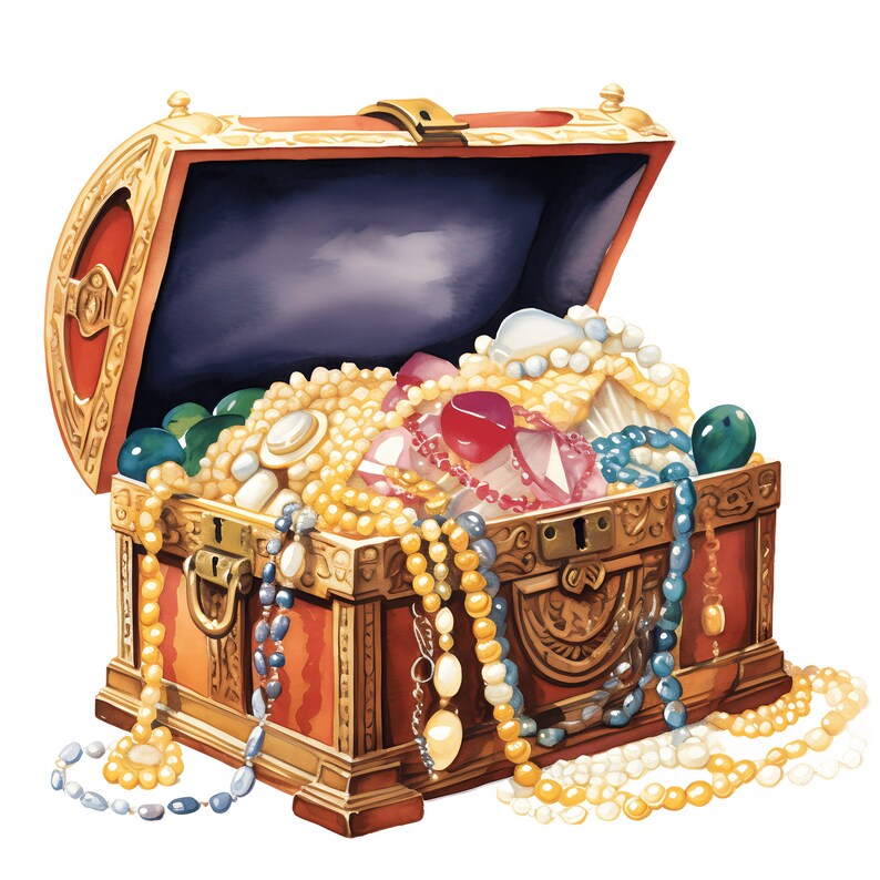 Treasure Chests, Watercolor Clipart, PNG Format, Instant Download ...