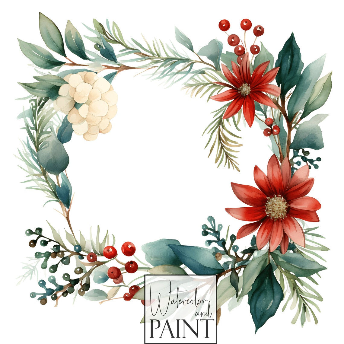 Christmas Floral Frame Holiday Clipart PNG Format Instant - Etsy