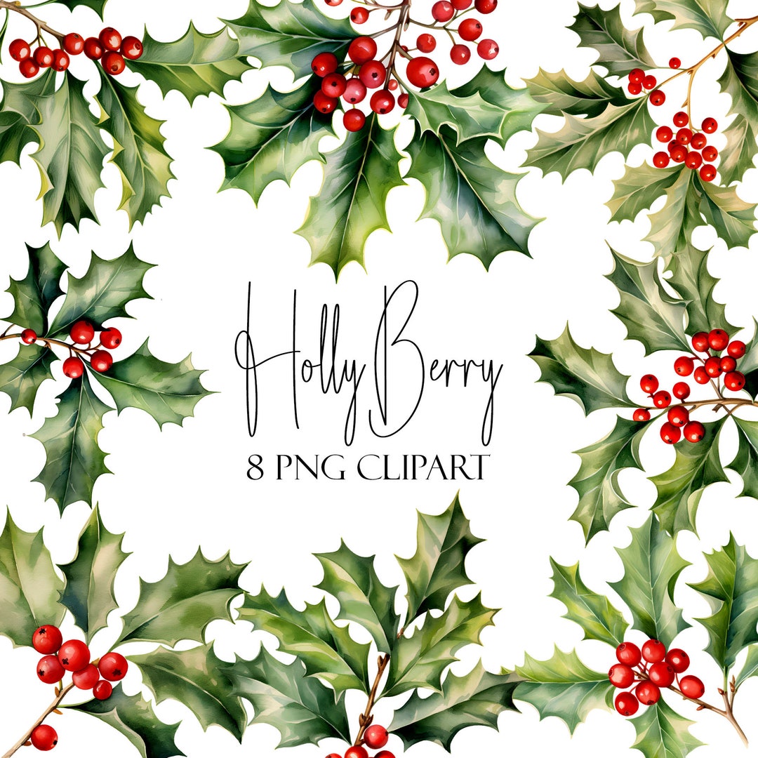Holly Berry Clipart, Christmas Elements, PNG Format, Instant Download ...