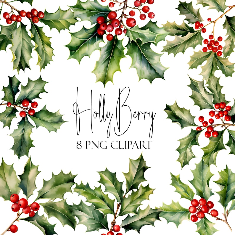 Holly Berry Clipart, Christmas Elements, PNG Format, Instant Download ...