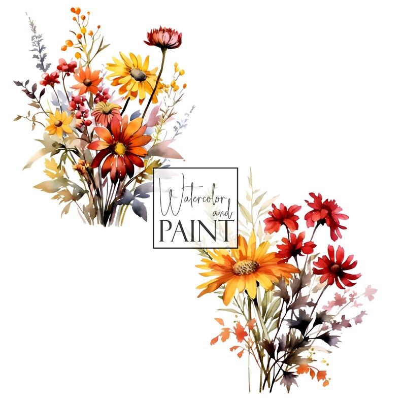 Fall Wildflower Clipart, Watercolor Autumn Floral, PNG Format, Instant ...