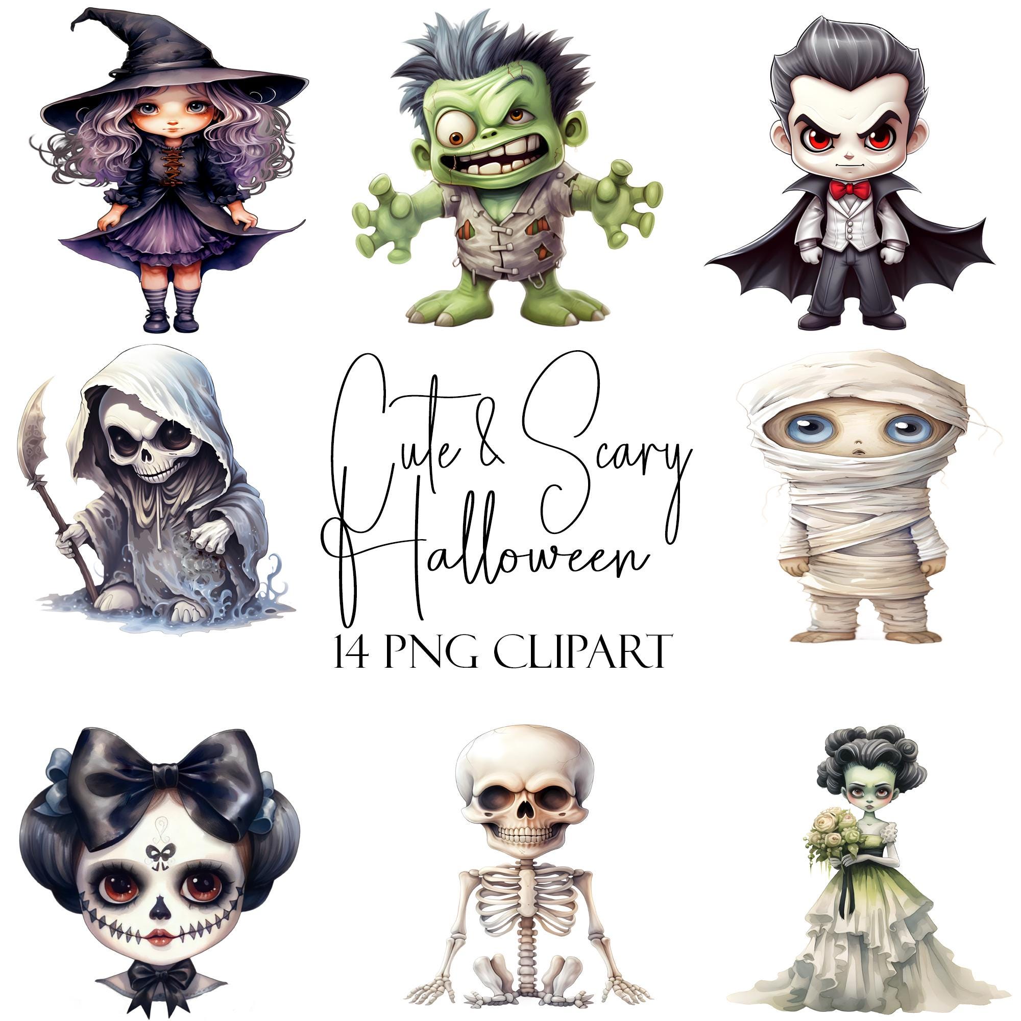 Cute and Scary Halloween, Watercolor Clipart, 14 Pngs, Instant Download ...