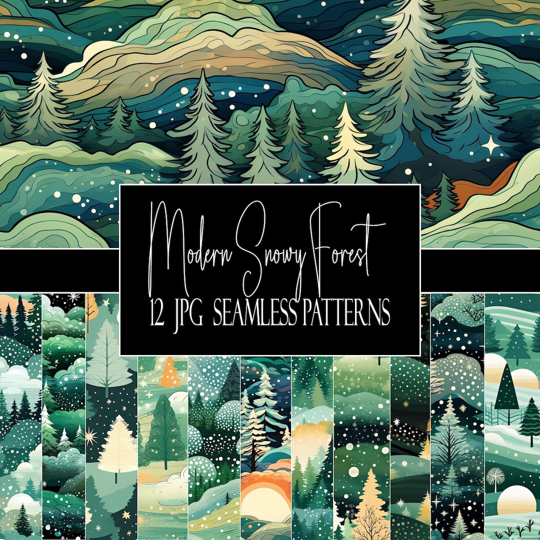 Snowy Forest Seamless Patterns: Modern Winter Designs (12 Jpgs ...