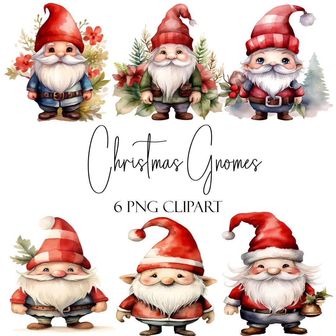 Christmas Gnomes, Watercolor Clipart, PNG Format, Instant Download ...