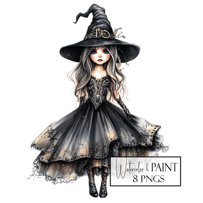 Little Girl Witch Clipart Bundle, 8 PNG Transparent Images, Instant ...