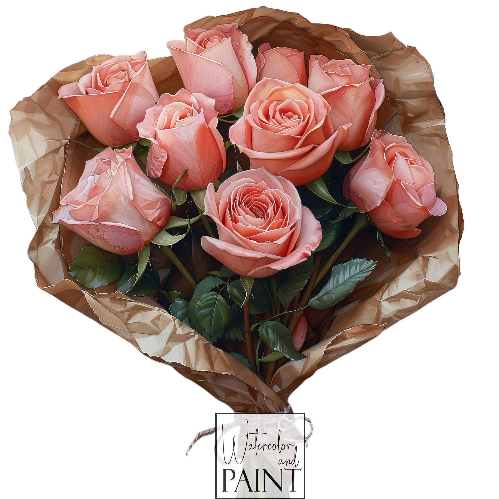 Valentine Roses, Watercolor Clipart, Flower Elements, 8 Pngs, Instant ...