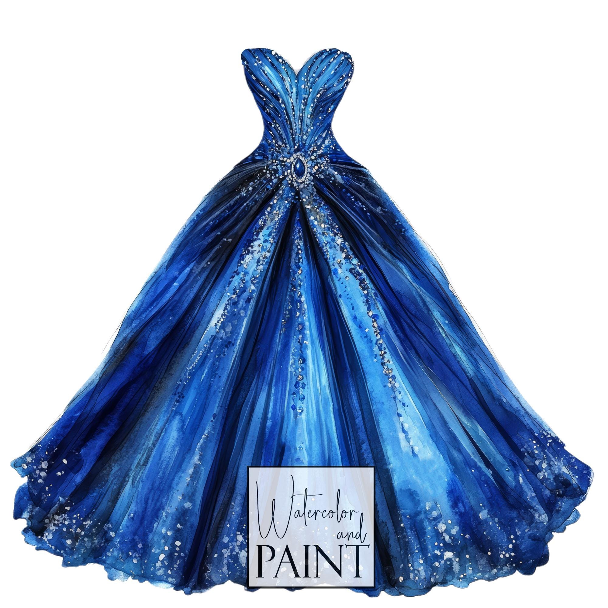 Watercolor Royal Blue Gown Clipart Set: Fashion Dress Graphics (8 Pngs ...