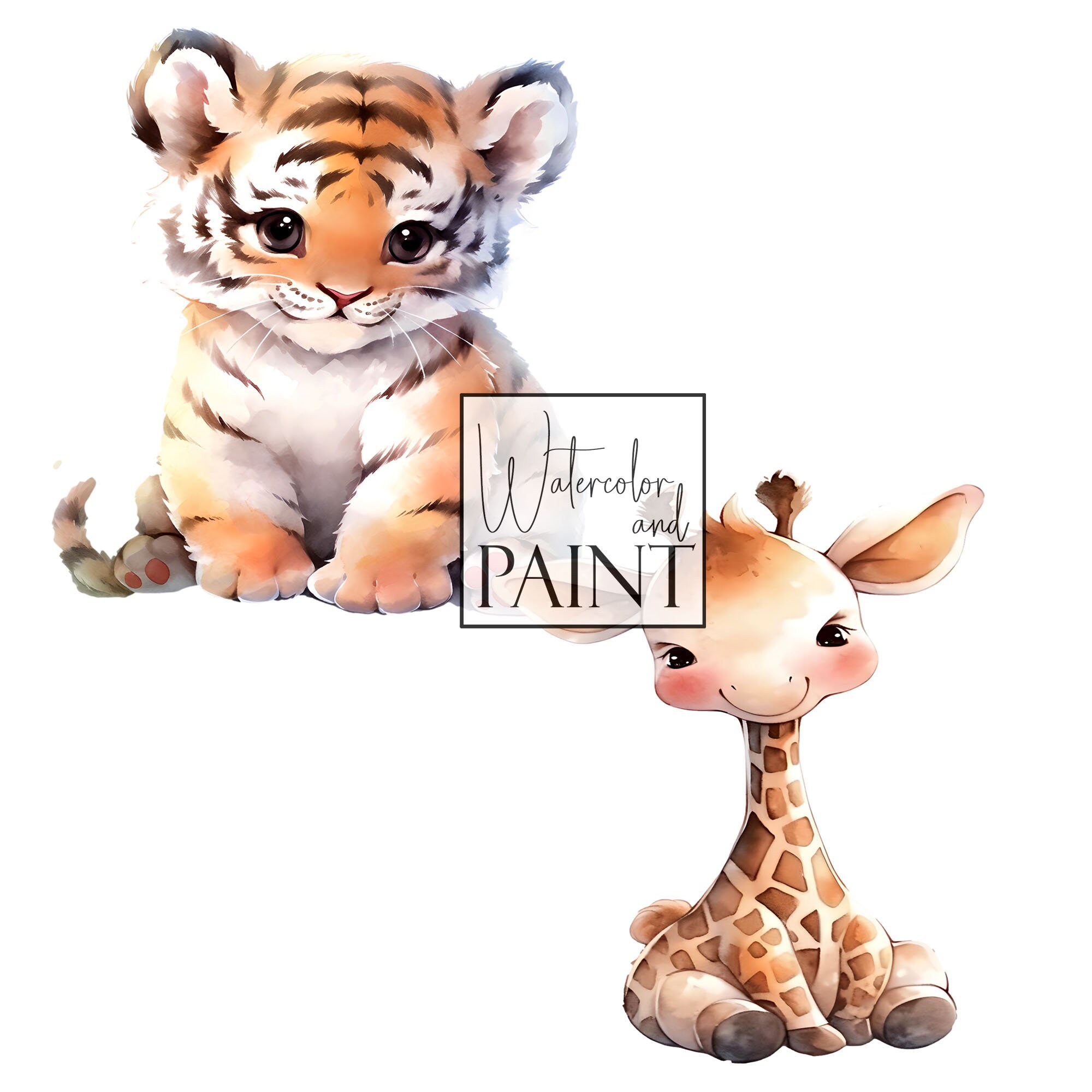Baby Jungle Animal Clipart Watercolor Elements PNG Format - Etsy