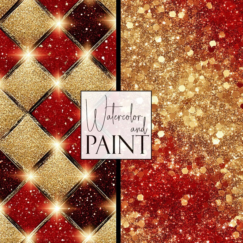 Red and Gold Sparkle Seamless Patterns: Glam Digital Papers (12 Jpgs ...