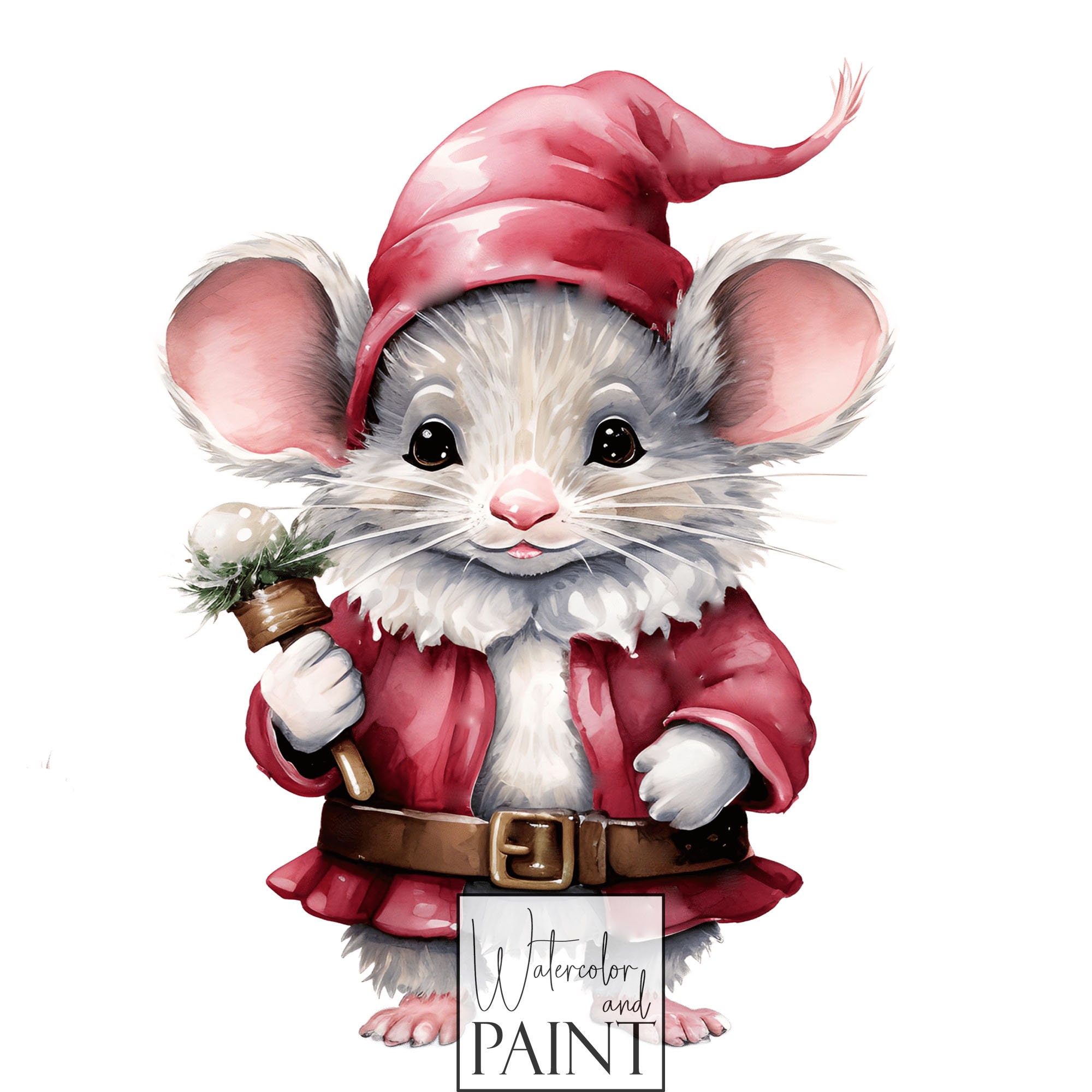 Christmas Mice, Watercolor Clipart, PNG Format, Instant Download ...