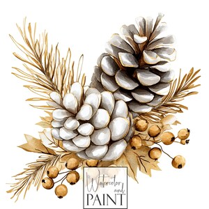 Pinecone Clipart, Gold and White, Christmas Elements, 8 Pngs, Instant ...