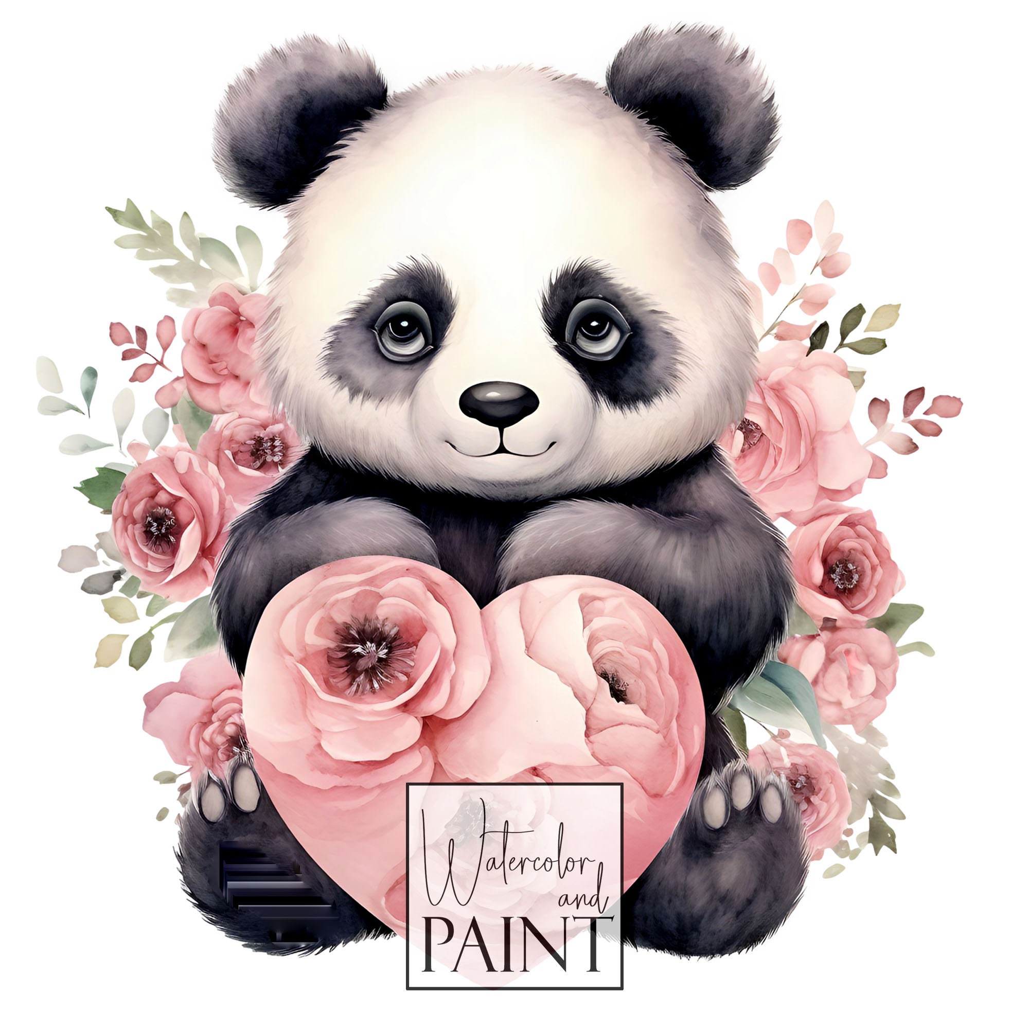 Valentine Panda Bear, Watercolor Clipart, PNG Format, Instant Download ...